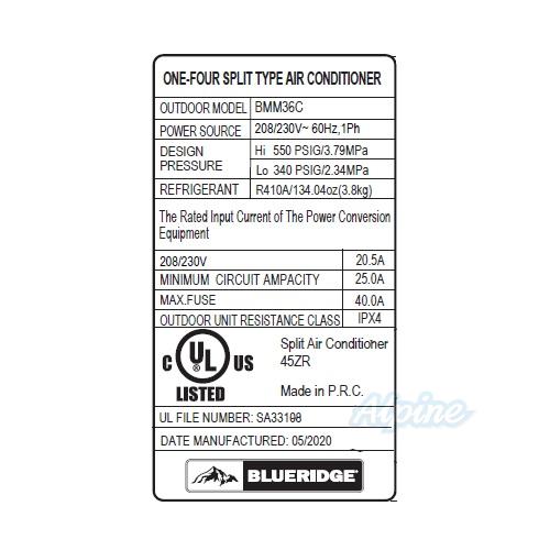 Blueridge BMM36C 36,000 BTU Four Zone Ductless Mini Split Outdoor Condenser